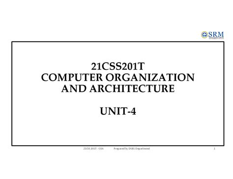 Unit 4 Unit 4 Notes 21css201t Computer Organization And Architecture Unit Contents Basic