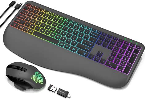 Wireless Keyboard And Mouse Combo 9 Backlit Effects Wrist Rest Silent Light Up Keys Sleep