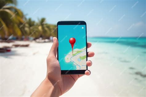Premium Ai Image Hand Holding Smartphone With Gps Navigation App With Location Pin Icon On