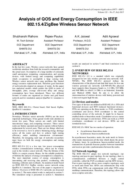 Pdf Analysis Of Qos And Energy Consumption In Ieee 802 15 4zigbee