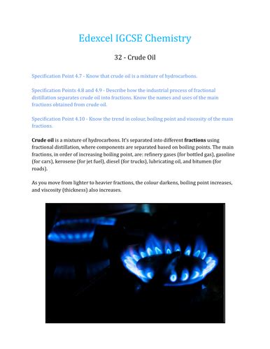 Edexcel Igcse Chemistry Worksheet 32 Crude Oil Teaching Resources