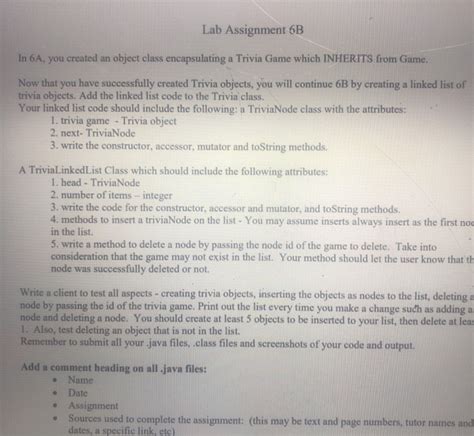 Solved Lab Assignment 6b In 6a You Created An Object Class