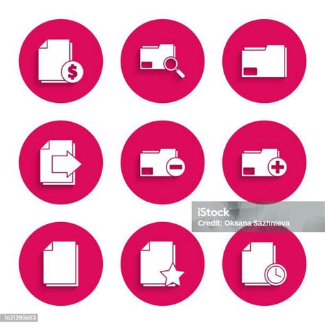 문서 폴더를 빼기 별표 시계 새로 추가 다음 페이지 화살표 및 재무 문서 아이콘으로 설정합니다 벡터 1위에 대한 스톡 벡터 아트