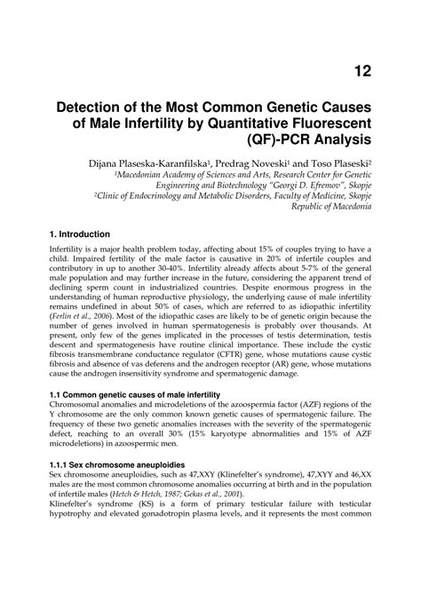Pdf Detection Of The Most Common Genetic Causes Of Male Infertility By Quantitative