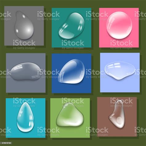 현실적인 순수 하 고 투명 한 물 방울 세트 벡터 일러스트 레이 션 젖은 빛 추상 매크로 신선한 거품 고립 색상에 대한 스톡 벡터 아트 및 기타 이미지 Istock