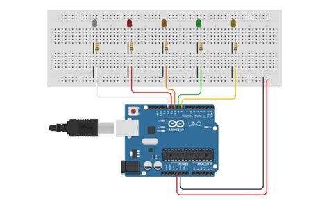Circuit Design Accensione Di 5 Led Con Tempi Differenti Tinkercad
