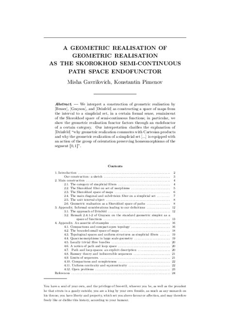Pdf Geometric Realisation As The Skorokhod Semi Continuous Path Space Endofunctor Konstantin