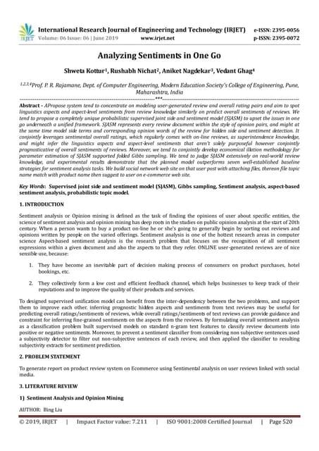 Irjet Analyzing Sentiments In One Go Pdf