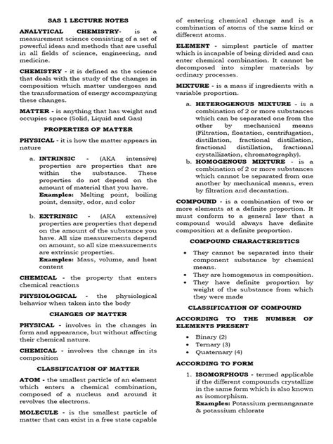 Lecture Notes Sas 1 Sas 5 Pdf Atoms Chemistry