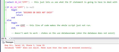 Sql Server Ssms Query Script Wont Run If Database Does Not Exist