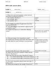 SPSS Lab Assignment Docx SPSS Lab MKT Andrew Grimes SPSS Lab Answer Sheet NAME