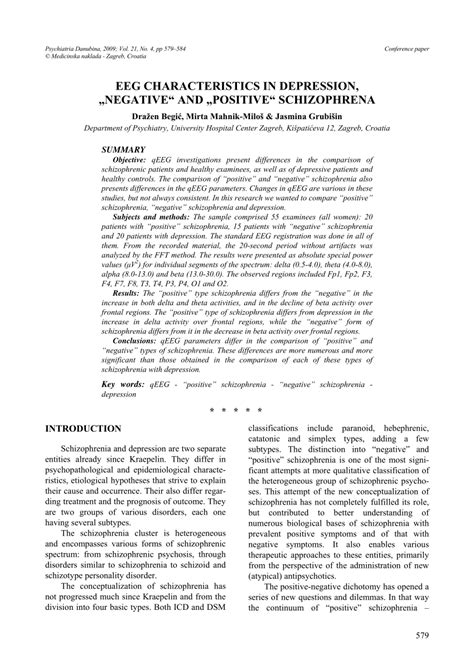 PDF EEG Characteristics In Depression Negative And Positive Schizophrena