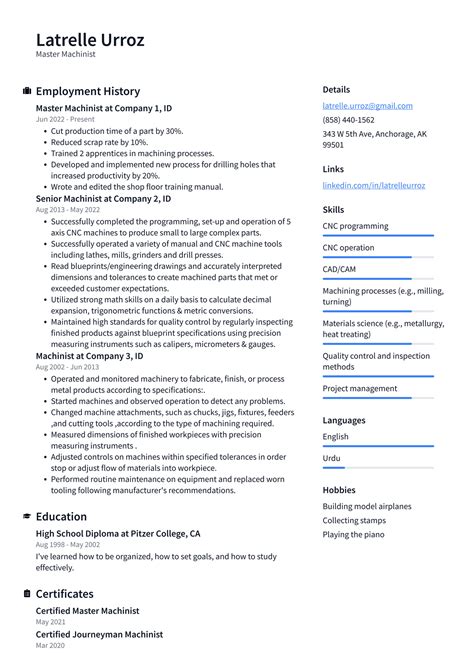 Machinist Resume Example And Writing Guide Resumelawyer