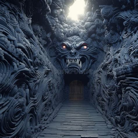An Image Of A Dark Tunnel With An Evil Monster In It Stock Illustration