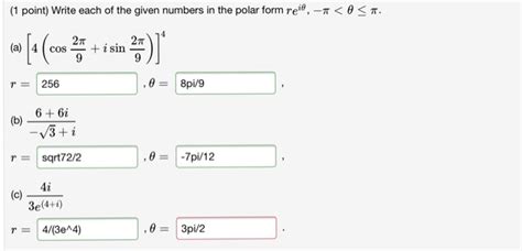 solved write each of the given numbers in the polar form