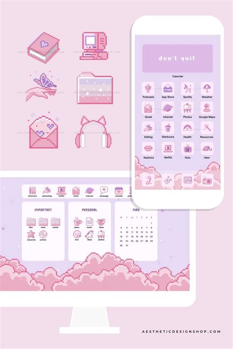 Pink Pixel Kawaii Kit Tech Aesthetic 112 App Icons Wallpapers And