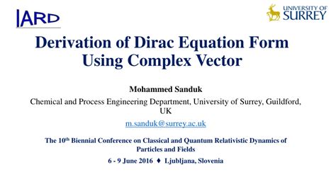 Pdf Derivation Of Dirac Equation Form Using Complex Vector