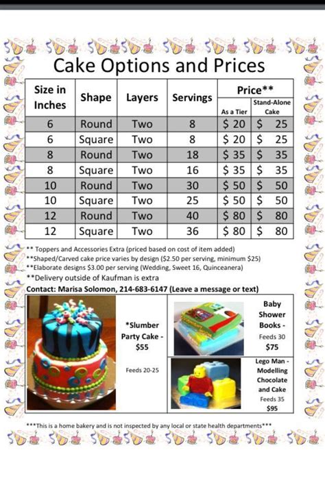 Homemade Cake Price List Template