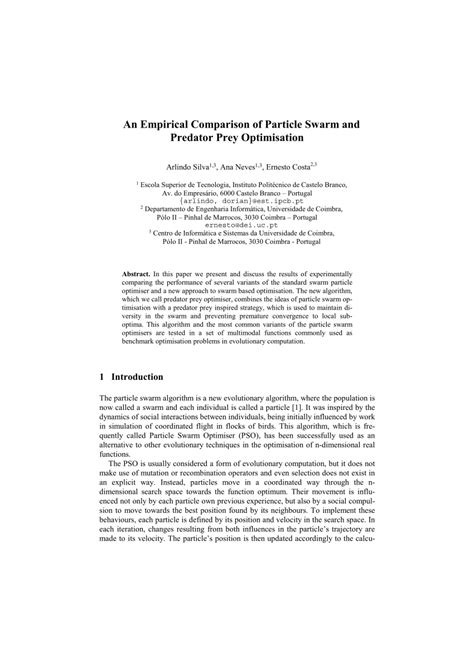 Pdf An Empirical Comparison Of Particle Swarm And Predator Prey Optimisation