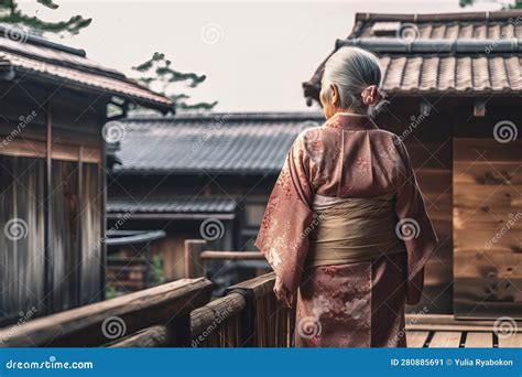 Old Woman Japanese Kimono Generate Ai Stock Illustration