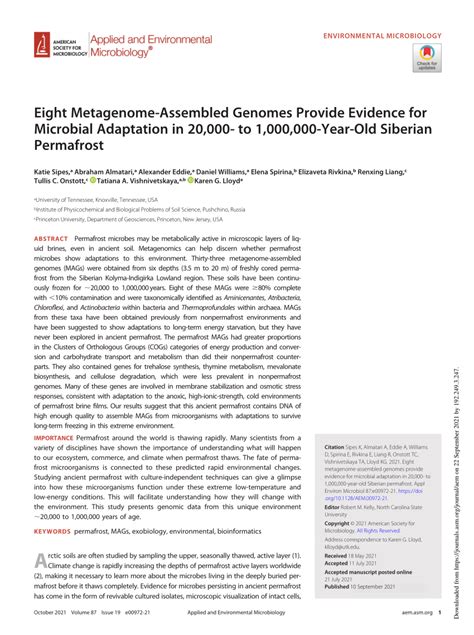 Pdf Eight Metagenome Assembled Genomes Provide Evidence For Microbial Adaptation In 20000 To