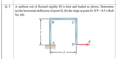 Q 3 A Uniform Rod Of Flexural Rigidity Ei Is Bent And Loaded As Shown D