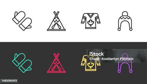 크리스마스 벙어리 장갑 인디언 천막 또는 Wigwam 하키 저지 및 겨울 모자를 흑백으로 설정합니다 벡터 0명에 대한 스톡 벡터 아트 및 기타 이미지 Istock