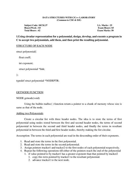 Ds Lab Manual Data Structures With Cc Laboratory Common To Cse