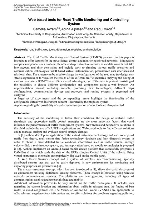 Pdf Web Based Tools For Road Traffic Monitoring And Controlling System