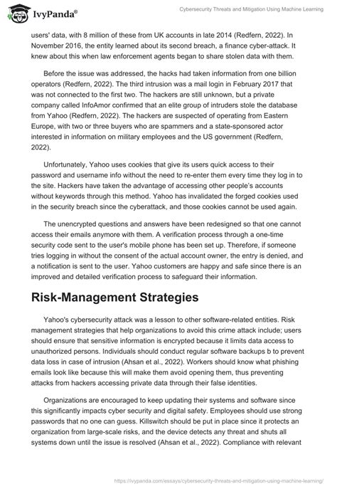 Cyber Threats And Mitigation With Machine Learning 1534 Words Assessment Example