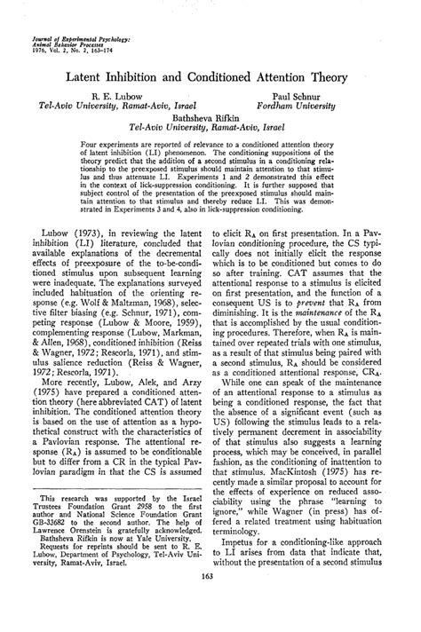 Pdf Latent Inhibition And Conditioned Attention Theory