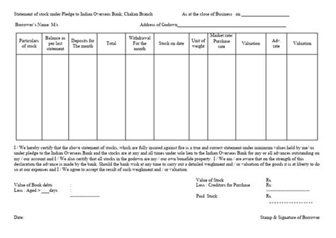 Stock Statement Format Pdf