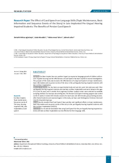 Pdf Research Paper The Effect Of Cued Speech On Language Skills Topic Maintenance Basic