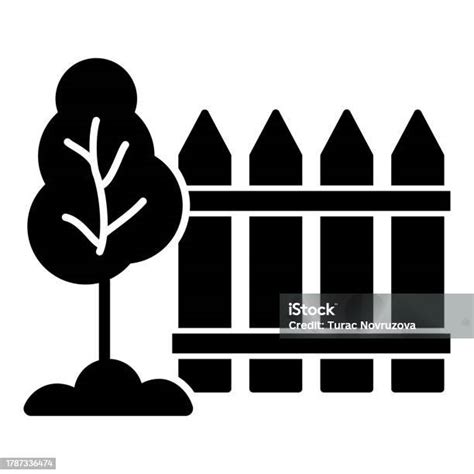 울타리와 나무 단색 아이콘 정원 및 원예 개념 흰색 배경에 정원 기호 모바일 웹 디자인에 대 한 글리프의 나무 울타리 아이콘