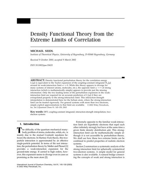 Pdf Density Functional Theory From The Extreme Limits Of Correlation Dokumentips