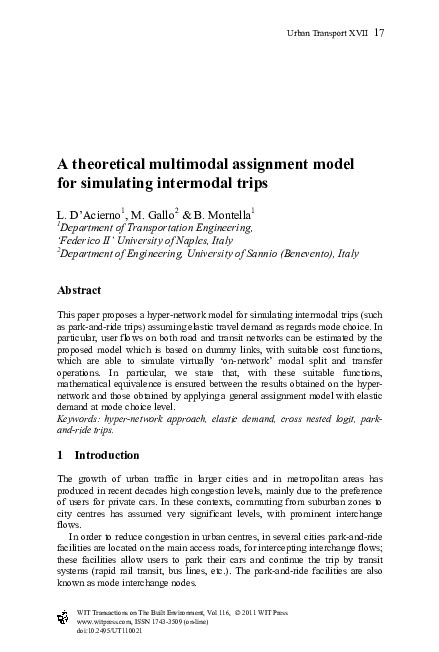 Pdf A Theoretical Multimodal Assignment Model For Simulating