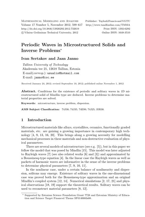 Pdf Periodic Waves In Microstructured Solids And Inverse Problems