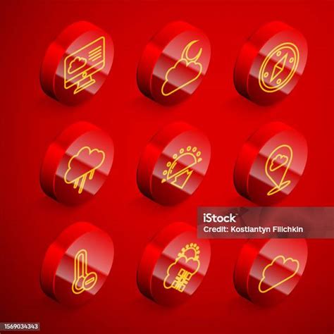 일기 예보 달 나침반 비 일몰 위치 구름 기상 온도계 및 눈과 태양 아이콘이있는 구름을 설정합니다 벡터 3차원 형태에 대한 스톡 벡터 아트 및 기타 이미지 Istock