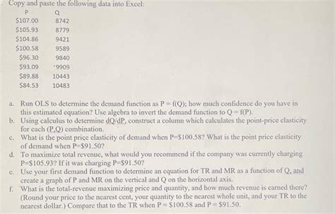 Solved Copy And Paste The Following Data Into Excel A Run