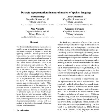 Discrete Representations In Neural Models Of Spoken Language Acl Anthology