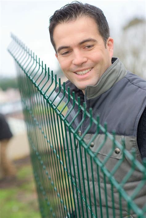 Man Installing Fence Stock Image Image Of Work Space