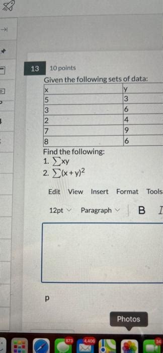 solved ☆ → 13 10 points given the following sets of data