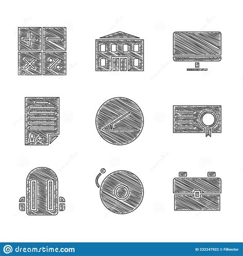 Set Acute Angle Ringing Alarm Bell School Backpack Certificate Template Exam Sheet With Plus