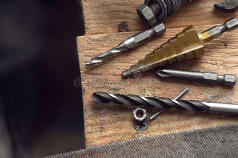 Top View Of Drills On The Table Different Types For Metal And For Different Hole Diameters
