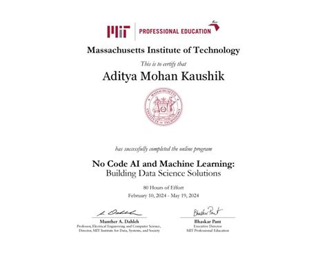 Ai Machinelearning Datascience Certification Mitprofessionaleducation Aditya Kaushik 42