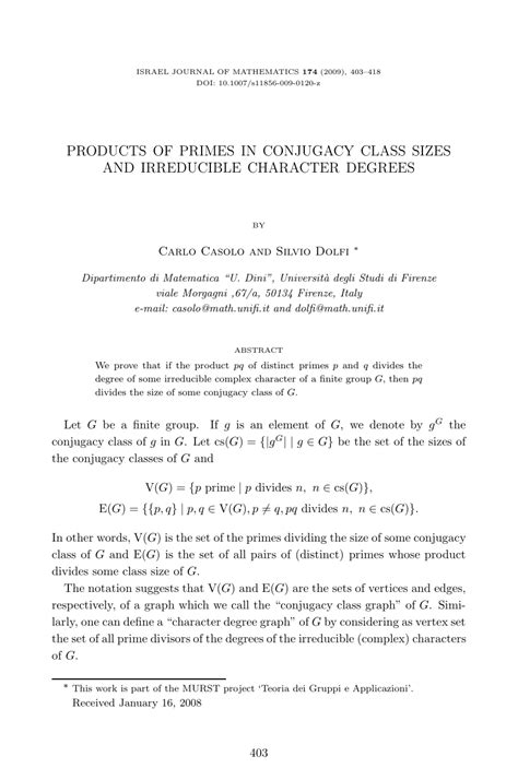 Pdf Products Of Primes In Conjugacy Class Sizes And Irreducible Character Degrees