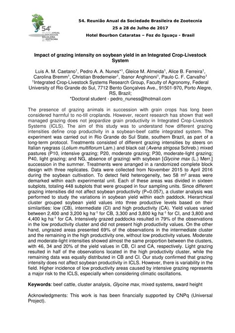 Pdf Impact Of Grazing Intensity On Soybean Yield In An Integrated Crop Livestock System