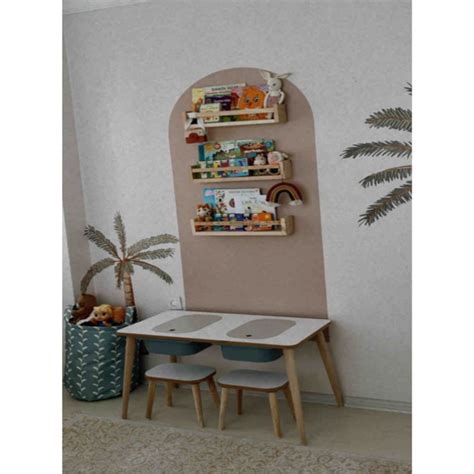 나무 테이블 및 의자 세트 몬테소리 테이블 유아 놀이 테이블 세트 활동 테이블 어린이용 나무 의자 3 개 어린이용 가구