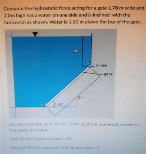 Solved Compute The Hydrostatic Force Acting For A Gate 1 70
