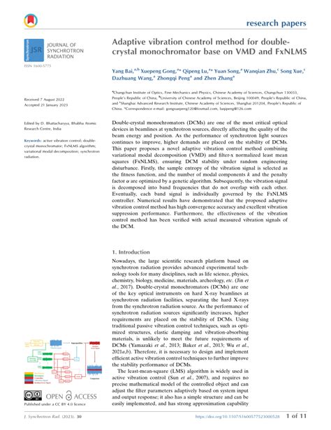 Pdf Adaptive Vibration Control Method For Double Crystal
